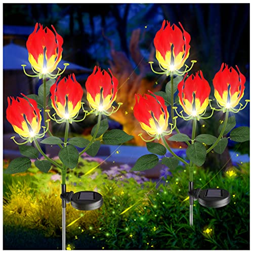 TYNLED Solar Garden Lights, Newest Version Garland Lily Solar Flower Lights Outdoor Solar Powered Stake Decorative Lights for for Garden, Pathway, Patio, Front Yard Outdoor Decoration