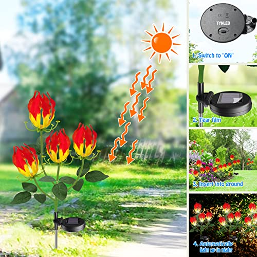 TYNLED Solar Garden Lights, Newest Version Garland Lily Solar Flower Lights Outdoor Solar Powered Stake Decorative Lights for for Garden, Pathway, Patio, Front Yard Outdoor Decoration