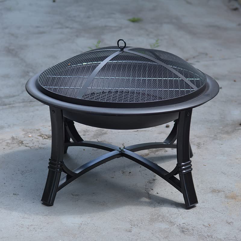 MCNUSS Portable Fire Pit, Round Steel Fire Bowl for Garden Patio Camping, Bonfire Fire Pit, Outdoor Fireplace with Mesh Cover and Poker, Easy to Assemble