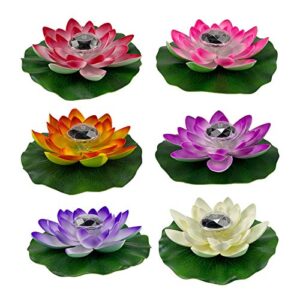 sufubai 6pack solar lamp lotus, water floating lily flower artificial night for pool garden fish tank wedding decoration, heran210311dy0212345heran, mixcolor, 11inch, heran#210311dy02-12345#heran