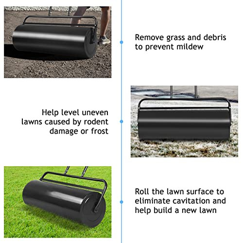 Goplus Lawn Roller, Push/Tow Behind Water/Sand Filled Steel Yard Sod Roller for Garden Backyard, 13 Gallon/48 L, 24"x13", Black