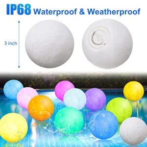 12 Packs Floating Pool Lights with 3 Remotes, 3 Inch Moon Pool Floating Ball Lights LED Glow in The Dark Waterproof Hot Tub Night Light Pool Accessories for Inground Pool Fountain Garden Party Decor