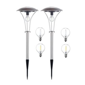 shinar 2 pack stainless steel solar pathway lights-outdoor solar lights pathway,60lm edison led bulb waterproof ip65 solar lights outdoor garden landscape lighting for patio yard lawn walkway