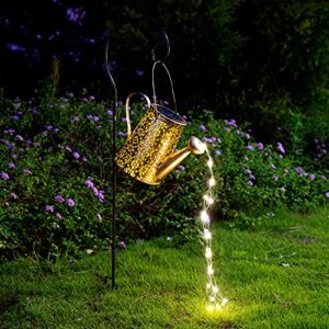 solar lights outdoor garden decor, large hanging lantern waterproof watering can landscape lights outside decorations for yard front porch patio backyard gardening gift for mom grandma women birthday