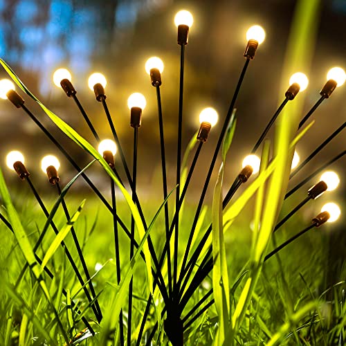 Oyxon Solar Garden Lights, 10 LEDs Solar Powered Firefly Lights, Solar Lights Outdoor Waterproof, Solar Garden Decorative Lights for Yard Patio Path Landscape, 2 Pack (10-Head Warm White)