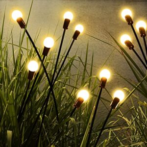 Oyxon Solar Garden Lights, 10 LEDs Solar Powered Firefly Lights, Solar Lights Outdoor Waterproof, Solar Garden Decorative Lights for Yard Patio Path Landscape, 2 Pack (10-Head Warm White)