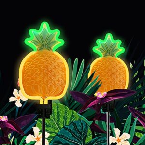 solar pineapple neon light – set of 2 metal garden stake lights 42 inch path lighting for christmas yard lawn patio walkway decor