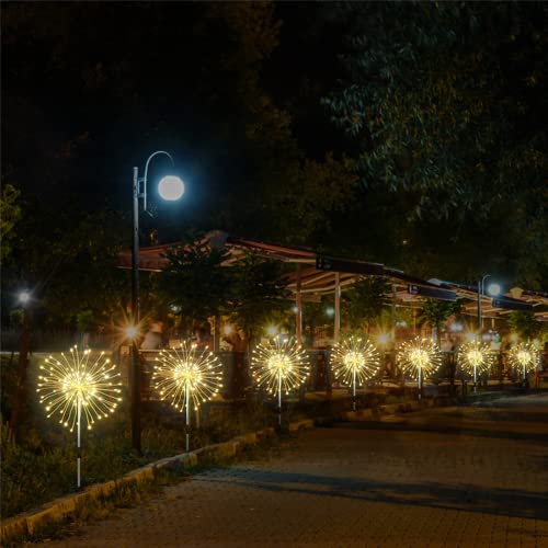 4 Pack Solar Garden Firework Lights, Solar Lights Decorative, 8 Lighting Modes with Remote 120 LED Twinkling Waterproof Landscape Outdoor Decor, for Pathway Backyard Walkway Patio (Warm White)