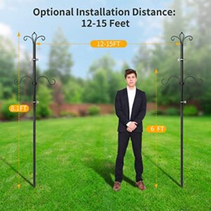 Sararoom 2 Packs 8.1FT Detachable String Light Poles for Outdoor Metal Stand Poles with Hooks for Hanging String Lights for Outside Garden Fence Backyard Wedding Party