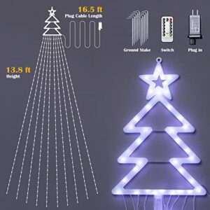 Gorrzai Outdoor Christmas Decorations Yard Star String Lights 420 LED Waterproof Christmas Tree Lights with Tree Topper, 8 Lighting Modes Waterfall Lights for Yard Patio Garden Party (Cold White)