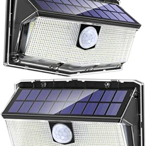 AloftSun 300 LED Solar Lights Outdoor, Big Size IP67 Waterproof 3 Modes 270°Wide Angle Solar Security Wall Lights for Garden, Front Door, Yard, Garage-2 Pack