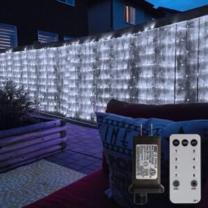 outdoor string lights 13.1x19.6ft net bush light mains powered super bright 660led fence garden net light plug in remote control,clear wire,memory built-in timer curtain lights for holiday,home decor