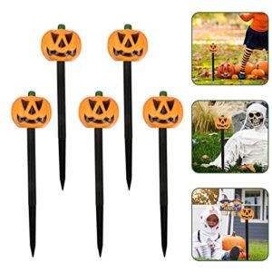 INOOMP 5pcs Halloween Solar Garden Lights Pumpkin Stakes Outdoor Led Solar Powered Halloween Pathway Walkway Yard Lawn Light for Halloween Patio Landscape Decor