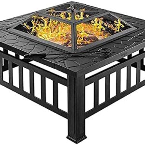 Garden Fire Pit Portable Grill Barbecue Rack Outdoor Fire Pits Table Top Fire Pit Wood Burning Stove, Square Backyard Fire Pit with Lid for Backyard Patio with Cover BBQ Cooking for Backyard