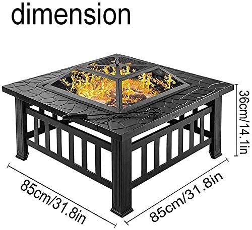 Garden Fire Pit Portable Grill Barbecue Rack Outdoor Fire Pits Table Top Fire Pit Wood Burning Stove, Square Backyard Fire Pit with Lid for Backyard Patio with Cover BBQ Cooking for Backyard