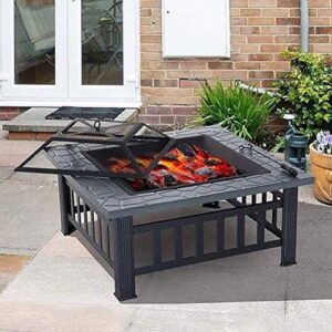 Garden Fire Pit Portable Grill Barbecue Rack Outdoor Fire Pits Table Top Fire Pit Wood Burning Stove, Square Backyard Fire Pit with Lid for Backyard Patio with Cover BBQ Cooking for Backyard