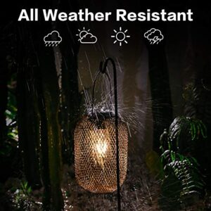 Outdoor Hanging Mesh Metal Lantern, Warm White Bulb Minimalist Design, Outdoor Garden Porch Tabletop Decorative Waterproof Lantern