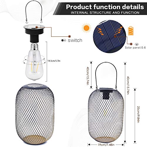 Outdoor Hanging Mesh Metal Lantern, Warm White Bulb Minimalist Design, Outdoor Garden Porch Tabletop Decorative Waterproof Lantern