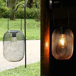 Outdoor Hanging Mesh Metal Lantern, Warm White Bulb Minimalist Design, Outdoor Garden Porch Tabletop Decorative Waterproof Lantern