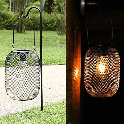 Outdoor Hanging Mesh Metal Lantern, Warm White Bulb Minimalist Design, Outdoor Garden Porch Tabletop Decorative Waterproof Lantern