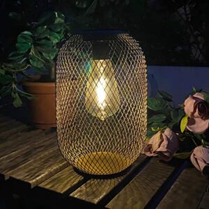 Outdoor Hanging Mesh Metal Lantern, Warm White Bulb Minimalist Design, Outdoor Garden Porch Tabletop Decorative Waterproof Lantern