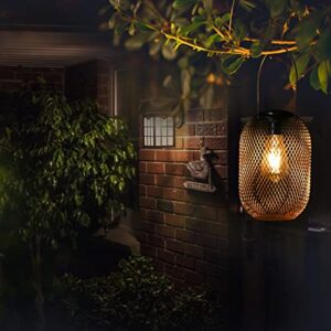 Outdoor Hanging Mesh Metal Lantern, Warm White Bulb Minimalist Design, Outdoor Garden Porch Tabletop Decorative Waterproof Lantern