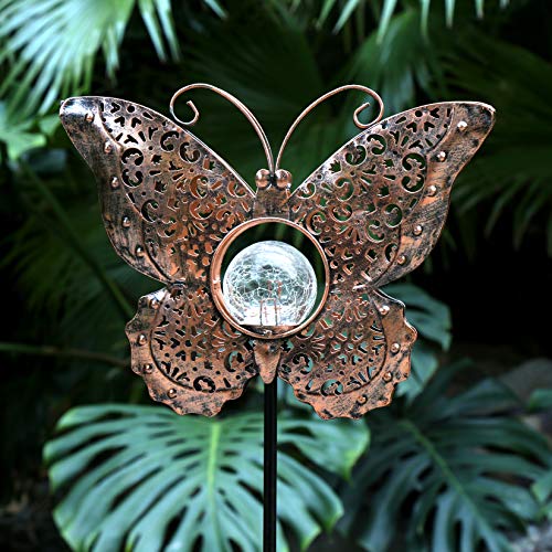 newvivid Outdoor Solar Garden LED Light, Solar Butterfly Metal Lights Decoration Housewarming Gifts for Women Mom, Garden Stake Light for Pathway Yard Lawn Patio Landscape Decor (1 Pack)