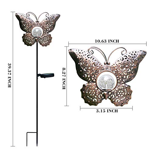 newvivid Outdoor Solar Garden LED Light, Solar Butterfly Metal Lights Decoration Housewarming Gifts for Women Mom, Garden Stake Light for Pathway Yard Lawn Patio Landscape Decor (1 Pack)