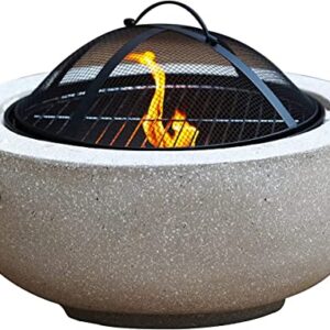 LEAYAN Garden Fire Pit Grill Bowl Grill Barbecue Rack Outdoor Fire Pit Garden Wood Burning Fire Pit BBQ Grill Table - 23“, Outdoor Wood Burning Fire Bowl with Spark Screen Cover and Poker