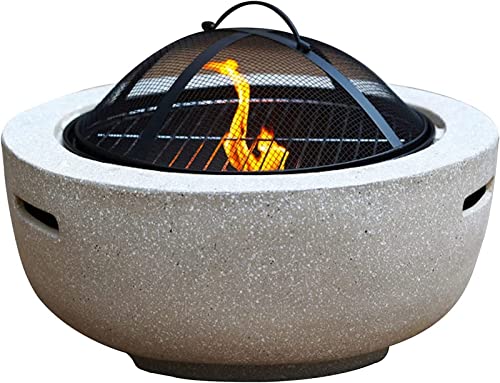 LEAYAN Garden Fire Pit Grill Bowl Grill Barbecue Rack Outdoor Fire Pit Garden Wood Burning Fire Pit BBQ Grill Table - 23“, Outdoor Wood Burning Fire Bowl with Spark Screen Cover and Poker