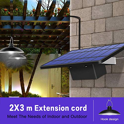 Solar Lights Outdoor with Dual Head Hanging Shed, IP65 Waterproof with 32 LED Lights and 2 Remote Control, Adjustable Solar Panel with 19.68FT Cord for Home Yard Garden Decorate