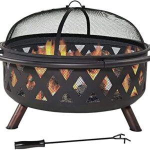 LEAYAN Garden Fire Pit Grill Bowl Grill Barbecue Rack Fire Pits,Outdoor Metal Brazier 36 Inch Large Bonfire Wood Burning Patio & Backyard Firepit for with Spark Screen and Round Fireplace Cover