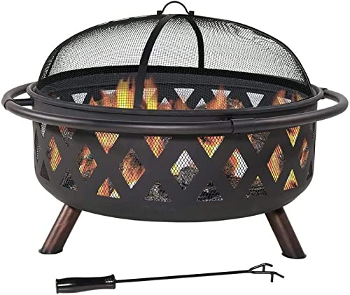 LEAYAN Garden Fire Pit Grill Bowl Grill Barbecue Rack Fire Pits,Outdoor Metal Brazier 36 Inch Large Bonfire Wood Burning Patio & Backyard Firepit for with Spark Screen and Round Fireplace Cover