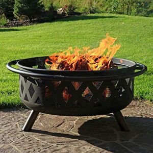 LEAYAN Garden Fire Pit Grill Bowl Grill Barbecue Rack Fire Pits,Outdoor Metal Brazier 36 Inch Large Bonfire Wood Burning Patio & Backyard Firepit for with Spark Screen and Round Fireplace Cover