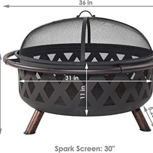 LEAYAN Garden Fire Pit Grill Bowl Grill Barbecue Rack Fire Pits,Outdoor Metal Brazier 36 Inch Large Bonfire Wood Burning Patio & Backyard Firepit for with Spark Screen and Round Fireplace Cover