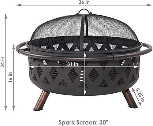 LEAYAN Garden Fire Pit Grill Bowl Grill Barbecue Rack Fire Pits,Outdoor Metal Brazier 36 Inch Large Bonfire Wood Burning Patio & Backyard Firepit for with Spark Screen and Round Fireplace Cover