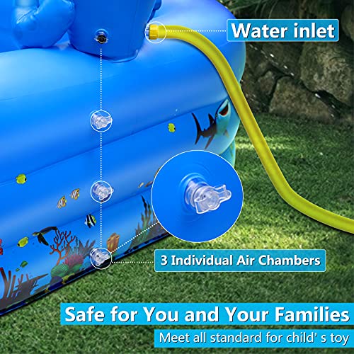 RundA Inflatable Swimming Pool, 2021 Upgraded 95''X56''X22'' Kiddie Pool with Dinosaur Sprinkler, Full-Sized Swimming Pool Above Ground for Kids, Adults, Family for Ages 3+, Outdoor, Garden, Backyard