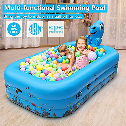 RundA Inflatable Swimming Pool, 2021 Upgraded 95''X56''X22'' Kiddie Pool with Dinosaur Sprinkler, Full-Sized Swimming Pool Above Ground for Kids, Adults, Family for Ages 3+, Outdoor, Garden, Backyard