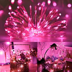 OZS-Solar String Lights Outdoor, 2PK Each 72ft 200LED Pink Solar String Lights, Copper Wire 8 Modes Solar Fairy Lights for Garden Party Valentine's Day Decorations(Pink Light)