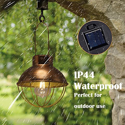 YAKii 8 Pack Solar Lantern Hanging Waterproof Outdoor Metal Solar Lamp with Warm White Light Decorate for Yard Garden Pathway Patio Porch Decor (Gold)