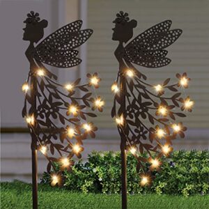 tstgee solar outdoor lights decorative 2 pack metal fairy stake solar lights outdoor garden waterproof for lawn,patio,yard solar fairy stake,garden gift