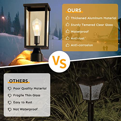 Dusk to Dawn Outdoor Post Light Hardwired 120V, Aluminum Lamp Post Light, Waterproof Outside Post Lantern Fixture with Pier Mount Base, Exterior Pole Lantern Lighting for Garden Yard Patio Pathway