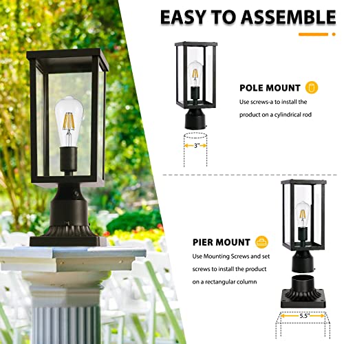 Dusk to Dawn Outdoor Post Light Hardwired 120V, Aluminum Lamp Post Light, Waterproof Outside Post Lantern Fixture with Pier Mount Base, Exterior Pole Lantern Lighting for Garden Yard Patio Pathway