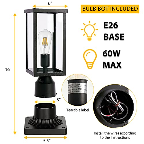 Dusk to Dawn Outdoor Post Light Hardwired 120V, Aluminum Lamp Post Light, Waterproof Outside Post Lantern Fixture with Pier Mount Base, Exterior Pole Lantern Lighting for Garden Yard Patio Pathway