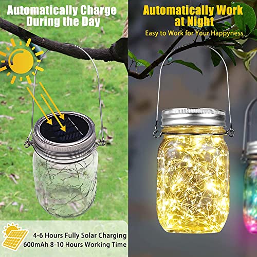 Solar Mason Jar Lights Lids, 12Pcs 30 LED Solar Fairy Lights for Mason Jars, Outdoor Mason Jar Lights Solar Powered with Hangers for Christmas Patio Yard Garden Wedding Decoration(Jars Not Included)