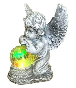 bo-toys solar powered angel with solar glowing globe led garden light decor color change