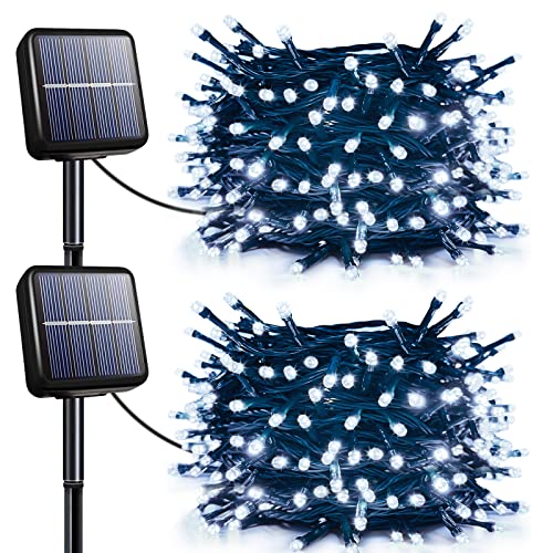 TIANG Solar String Lights, 2 Pack X 200LED 72ft Total 400LED 8 Modes Cool White Solar String Outdoor Lights, Waterproof Solar Ball Fairy Lights for Garden, Patio, Wedding, Xmas Tree, Outdoor Decor