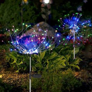 solar garden lights, 2 pcs outdoor solar firework light diy landscape light, ip65 waterproof solar outdoor lights decorative, for garden patio yard birthday wedding christmas party (multi-colored)