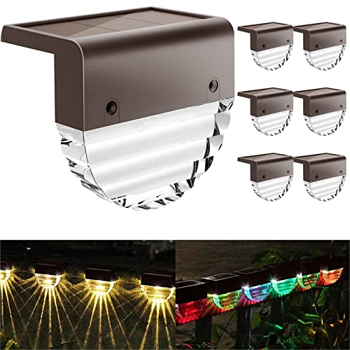 Solar Deck Lights, 6 Pack Solar Fence Step Lights Outdoor Waterproof LED Solar Fence Lights for Patio, Stairs,Yard, Garden Pathway, Step and Fences, 10 Lumens, Warm White/Color Changing Lighting