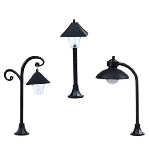 3pcs model street post lights ornament mini dollhouse solar lamp railway train lamp miniature village pathway lantern post for fairy garden plant decoration black